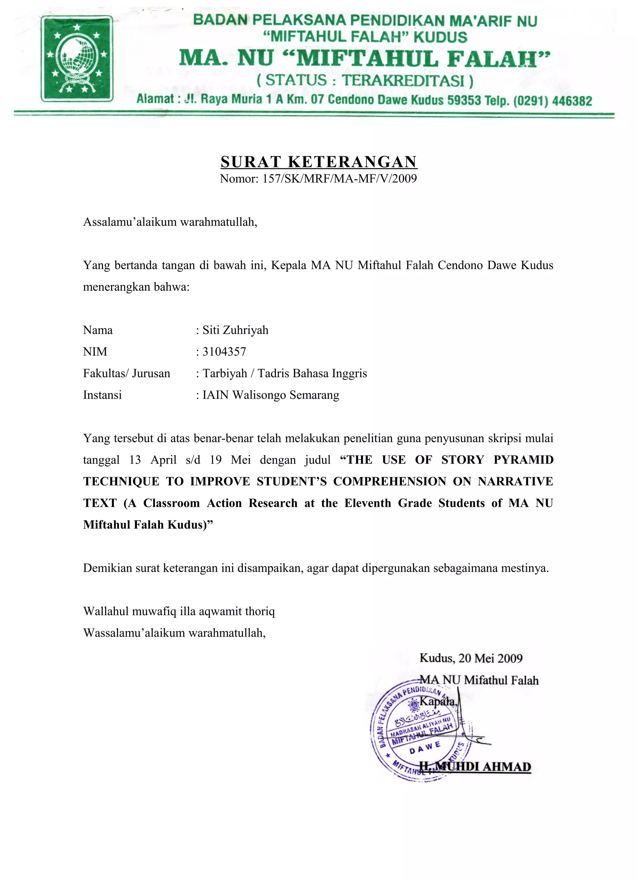 Surat keterangan penelitian | DOC