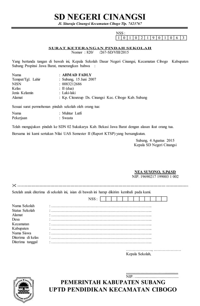 Surat keterangan pindah | DOCX