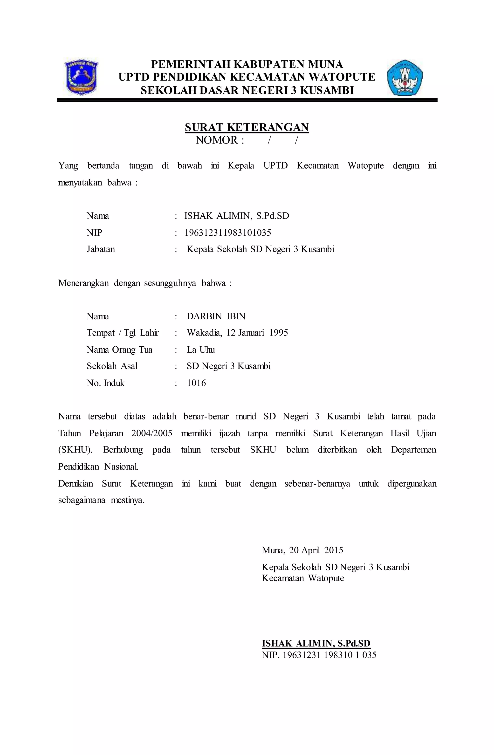 Surat keterangan skhu | DOCX