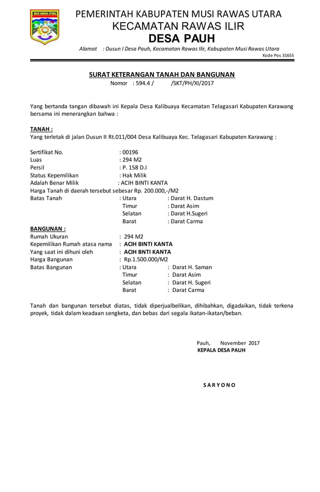 Surat keterangan tanah dan bangunan | DOCX