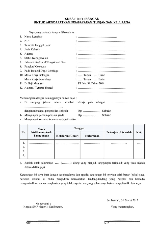 Surat keterangan untuk mendapatkan pembayaran tunj. keluarga kp4 | PDF