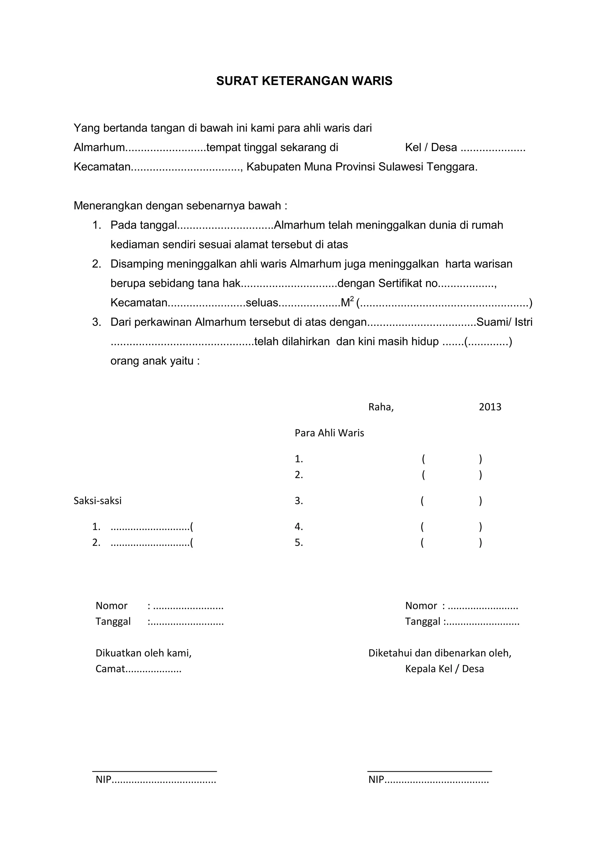 Surat keterangan waris | DOCX