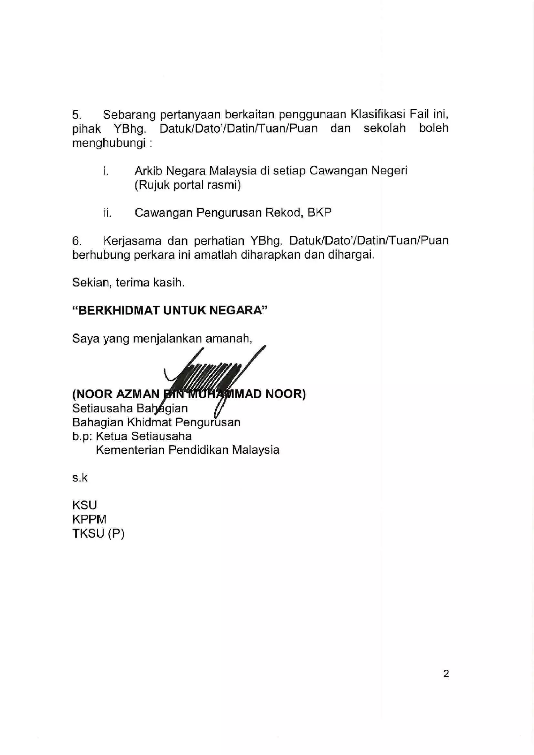 Surat Arahan Penggunaan Klasifikasi Fail Seragam | PDF