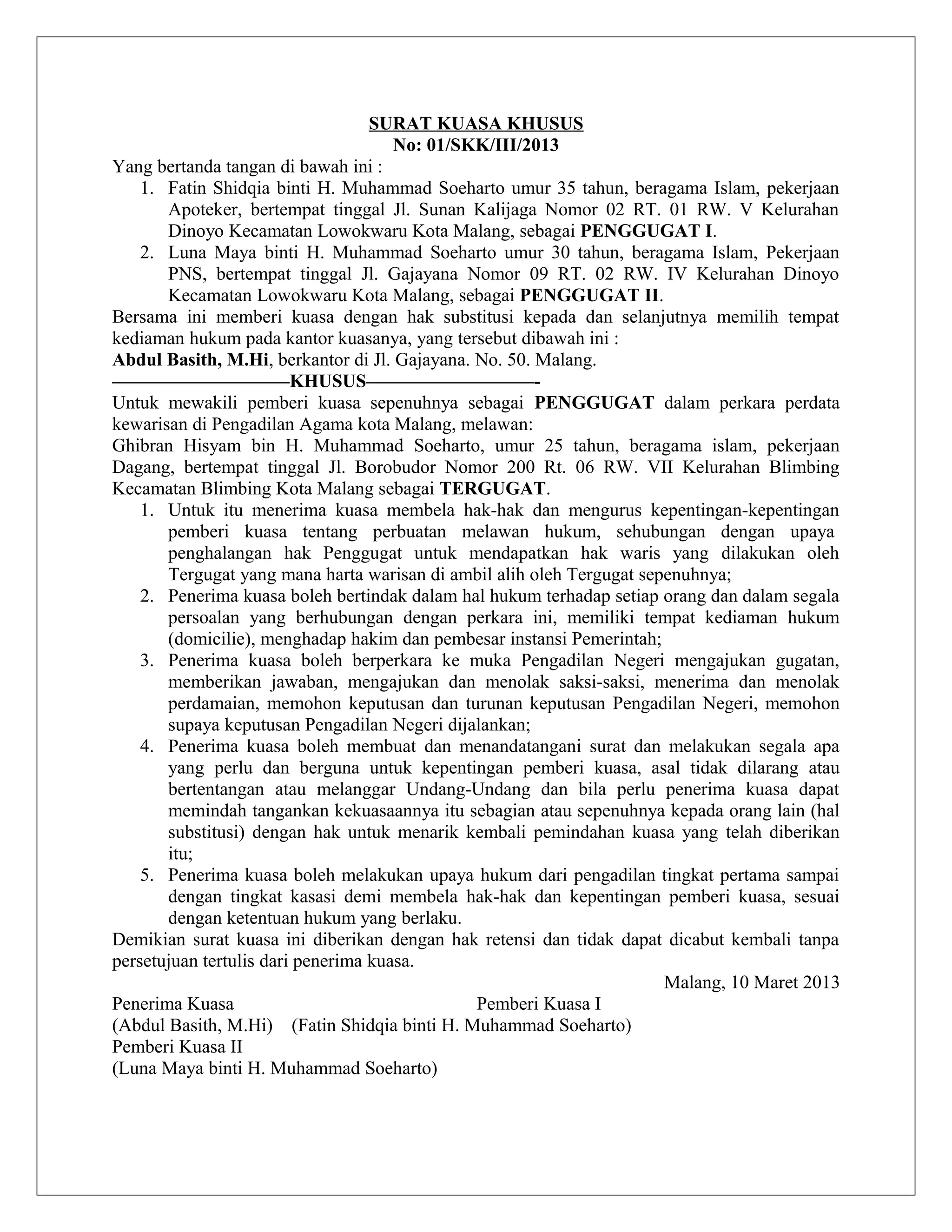 Surat kuasa khusus | DOC