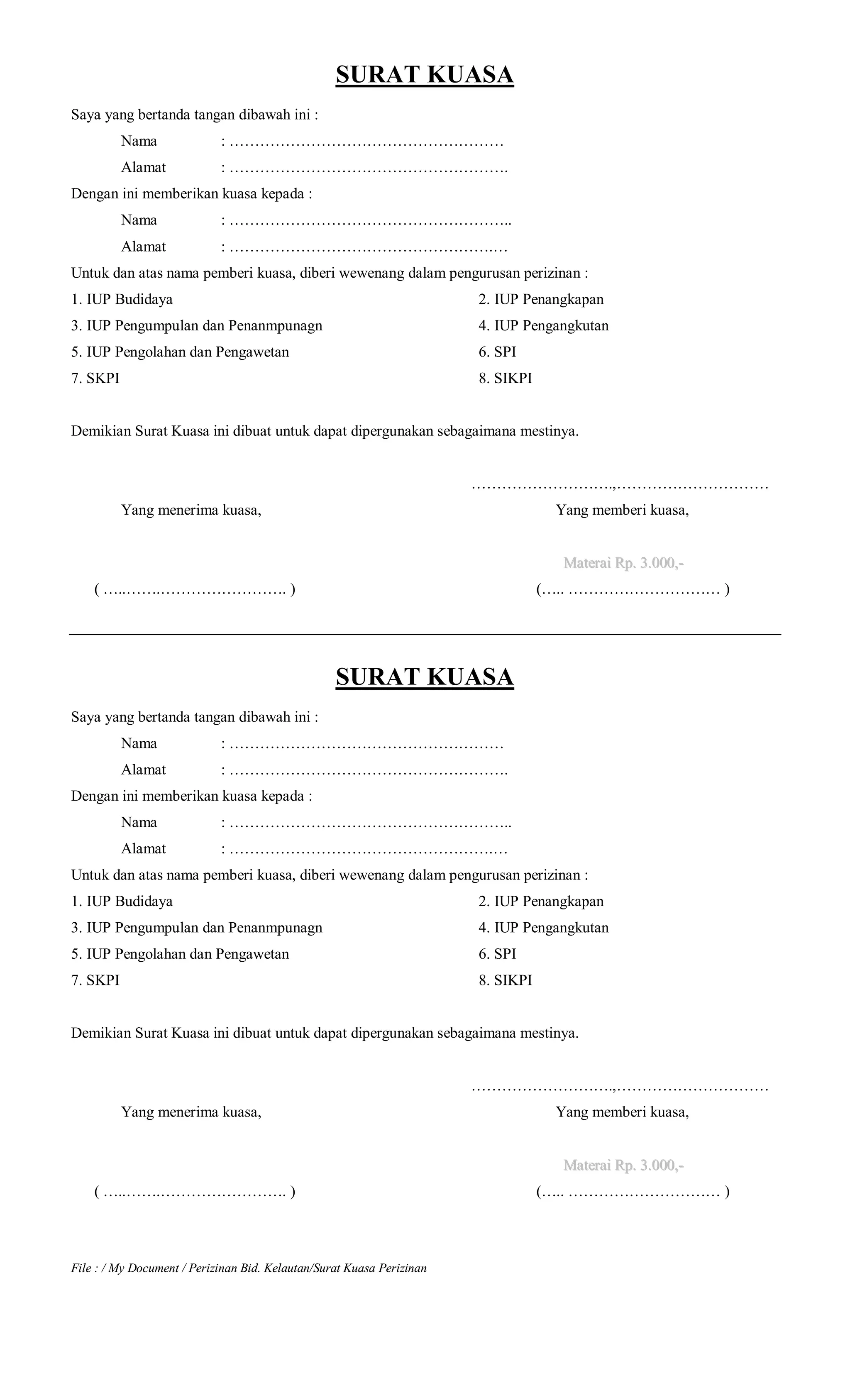 Surat kuasa perizinan | PDF