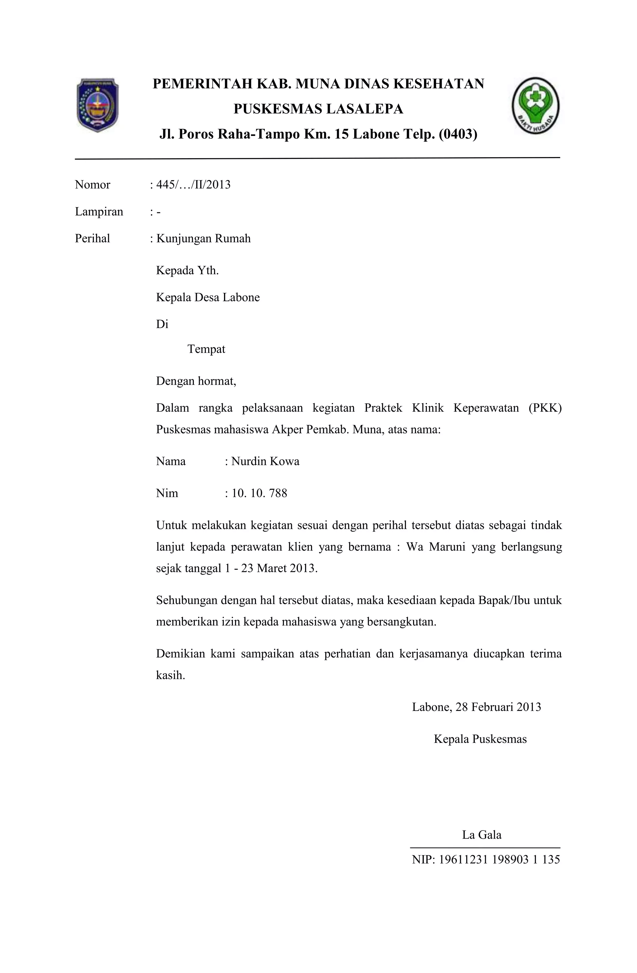 Surat kunjungan rumah AKPER PEMKAB MUNA | DOCX