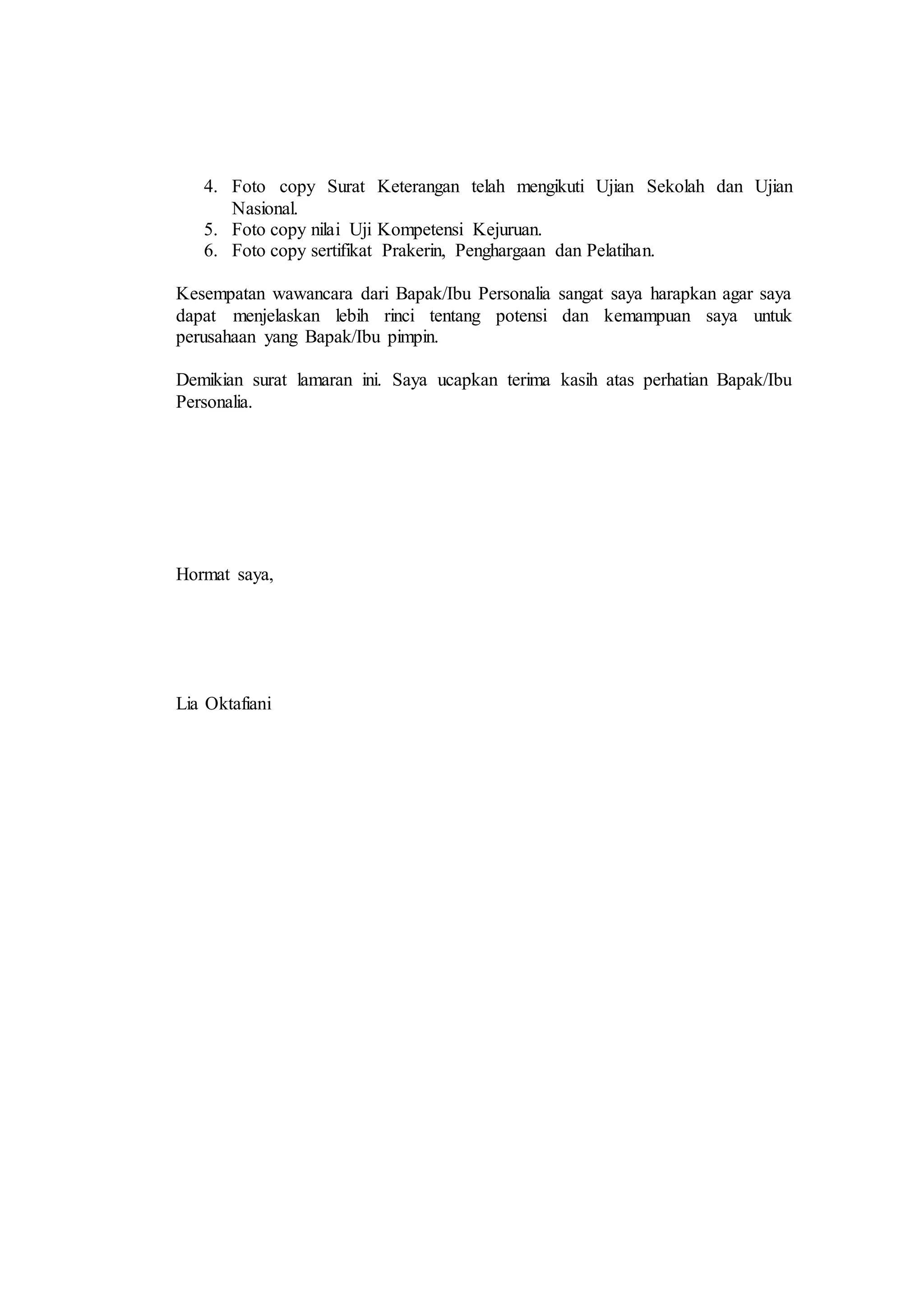 Contoh Surat Lamaran | DOCX