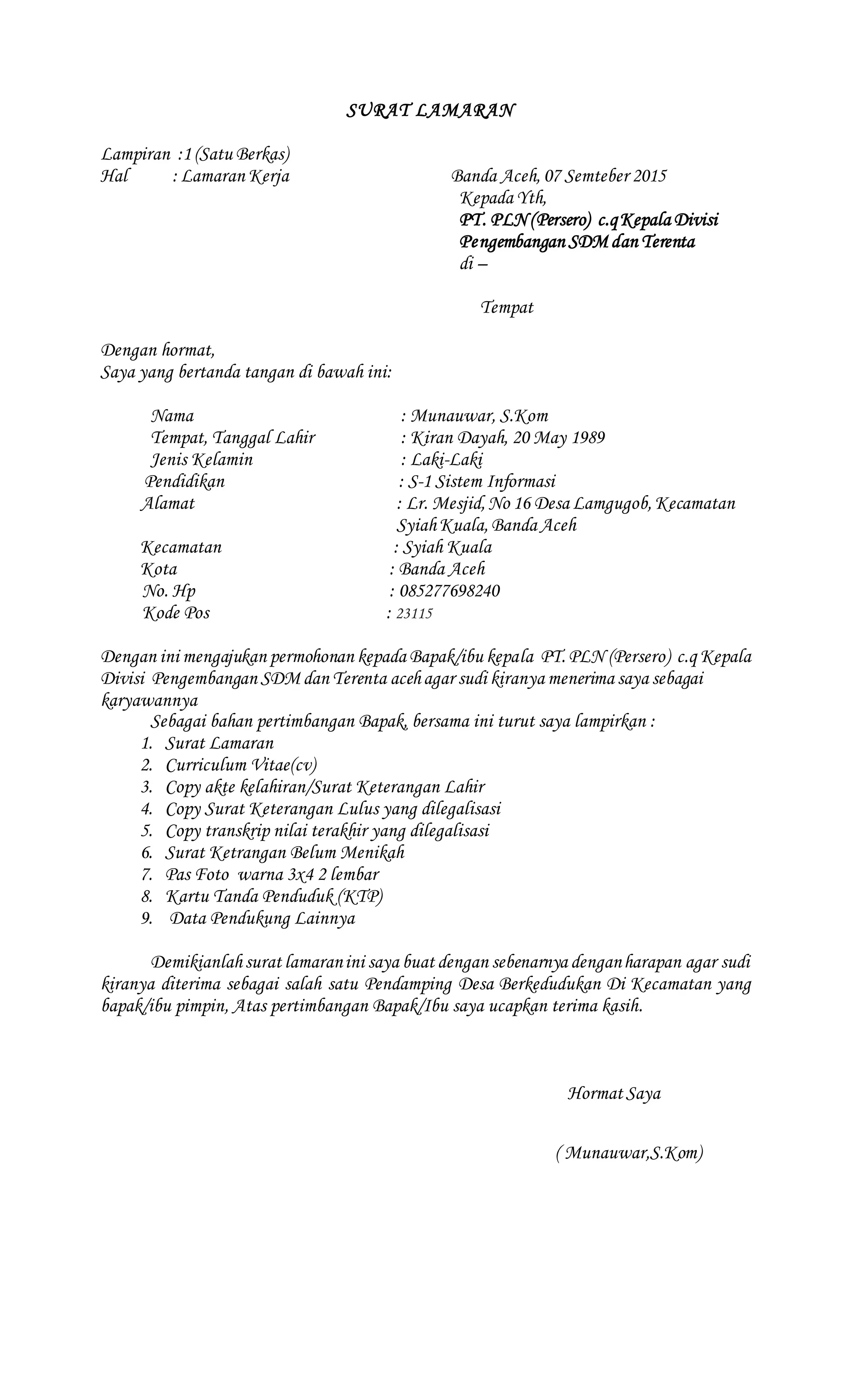 Surat lamaran | DOCX