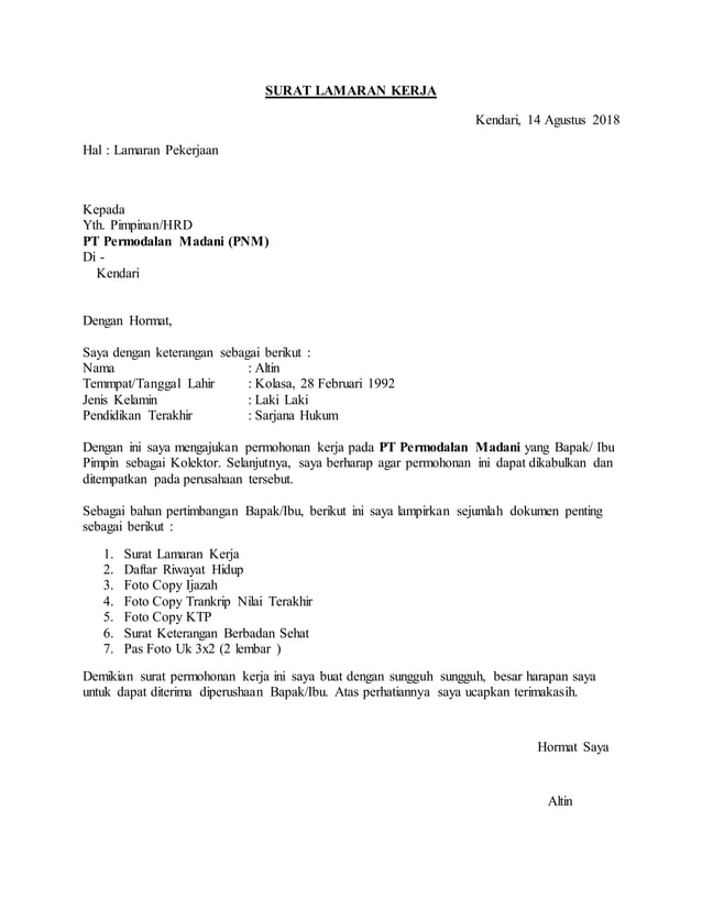 Contoh Surat lamaran kerja | PDF