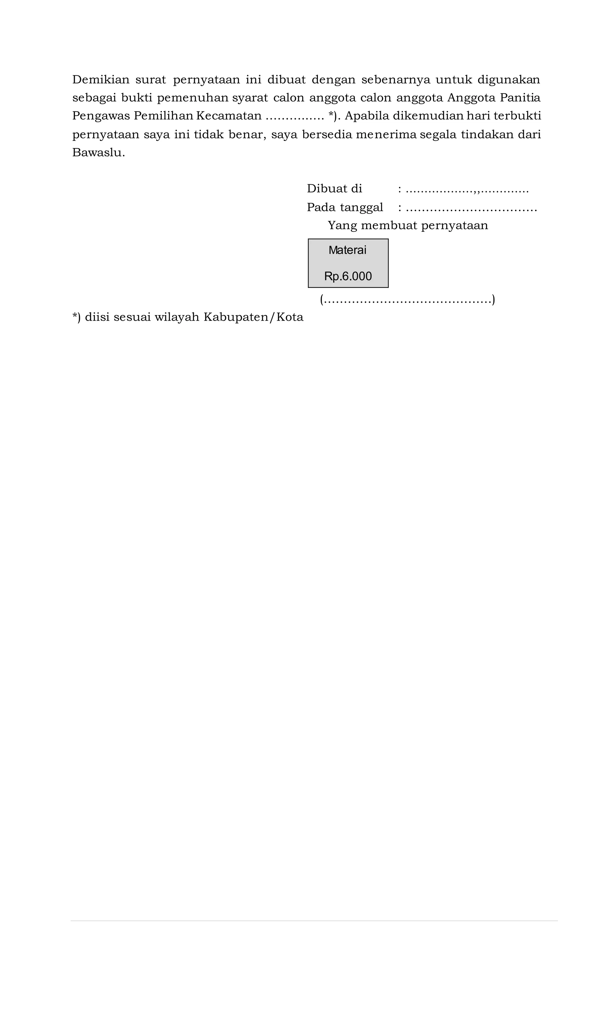 Surat Lamaran, Pernyataan dan DRH | PDF