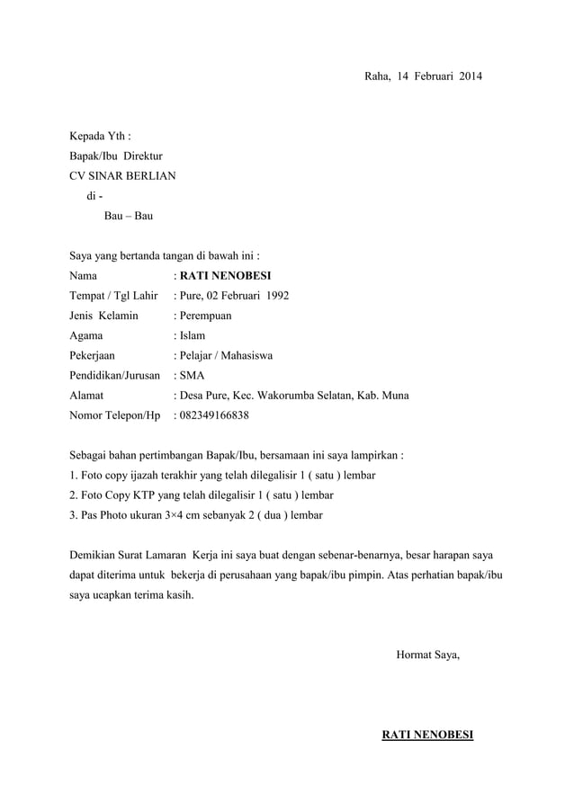 Surat lamaran tina | PDF