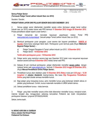 Surat lapor diri pelajar senior dis 2012 spmp | PDF