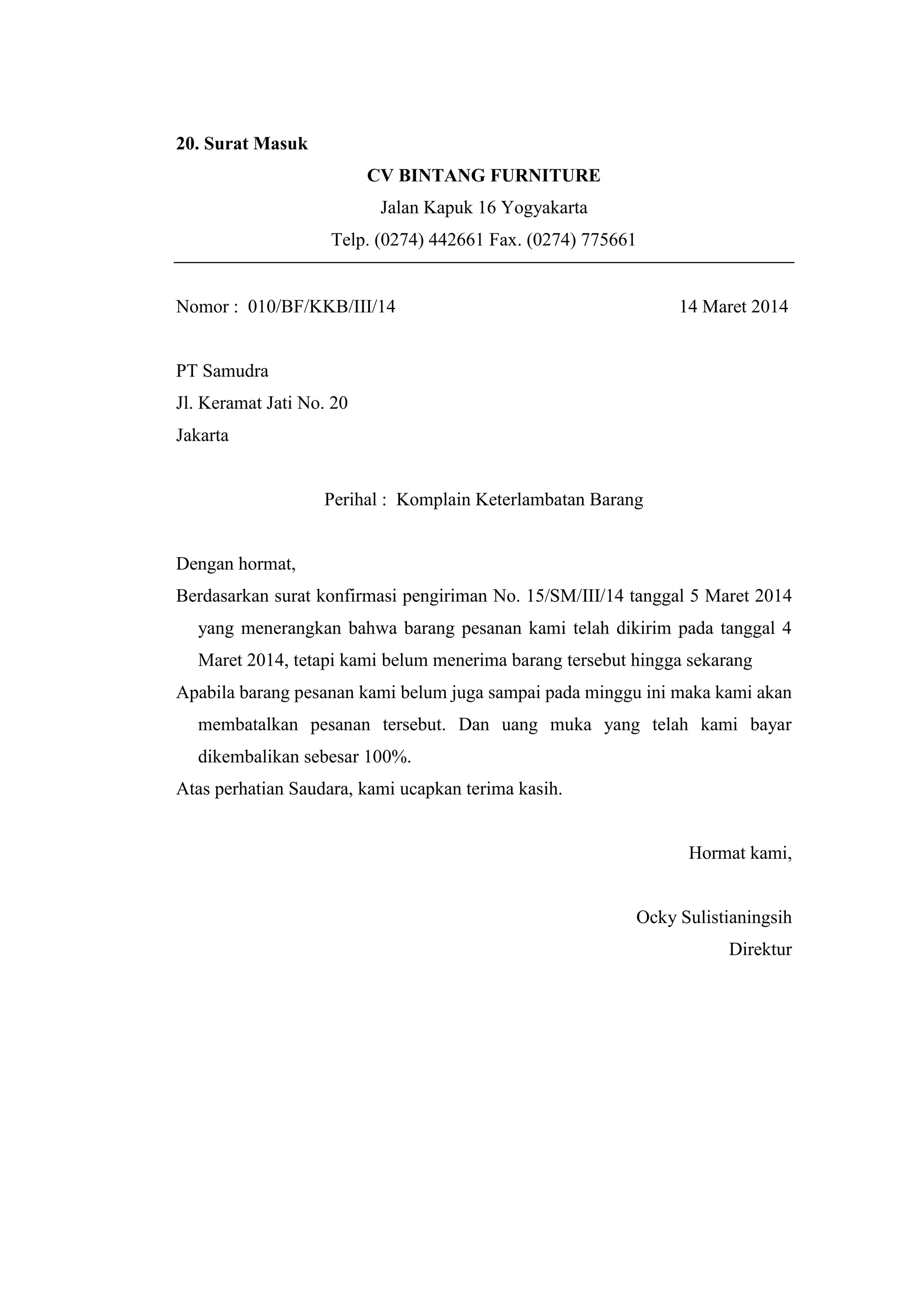 Contoh Surat Masuk dan Surat Keluar | DOCX