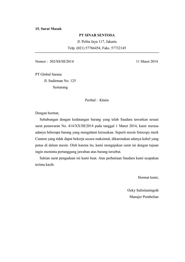 Contoh Surat Masuk dan Surat Keluar | DOCX