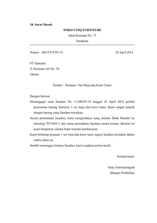 Contoh Surat Masuk dan Surat Keluar | DOCX