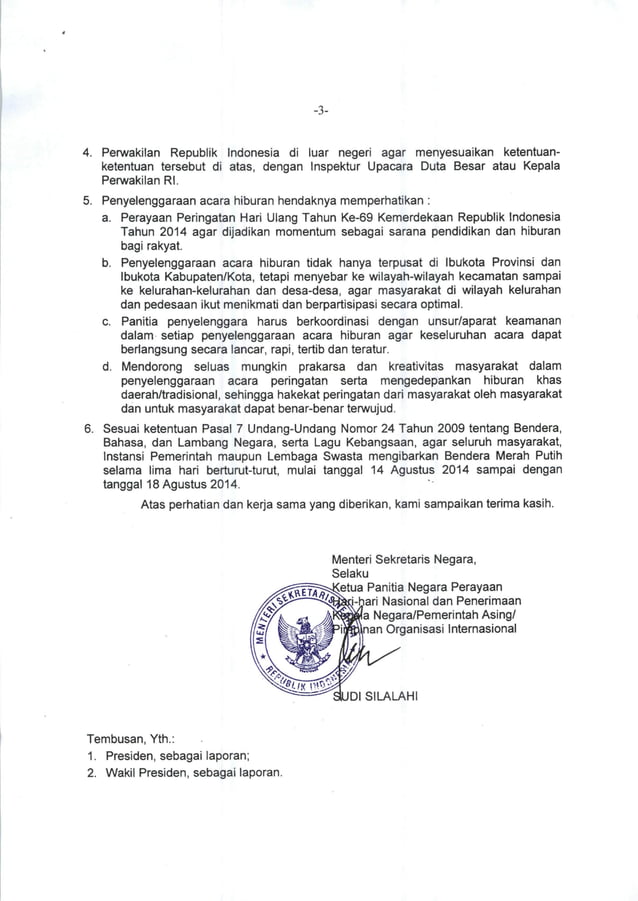 Surat mensesneg b622 2014 pedoman hut ri 2014 | PDF