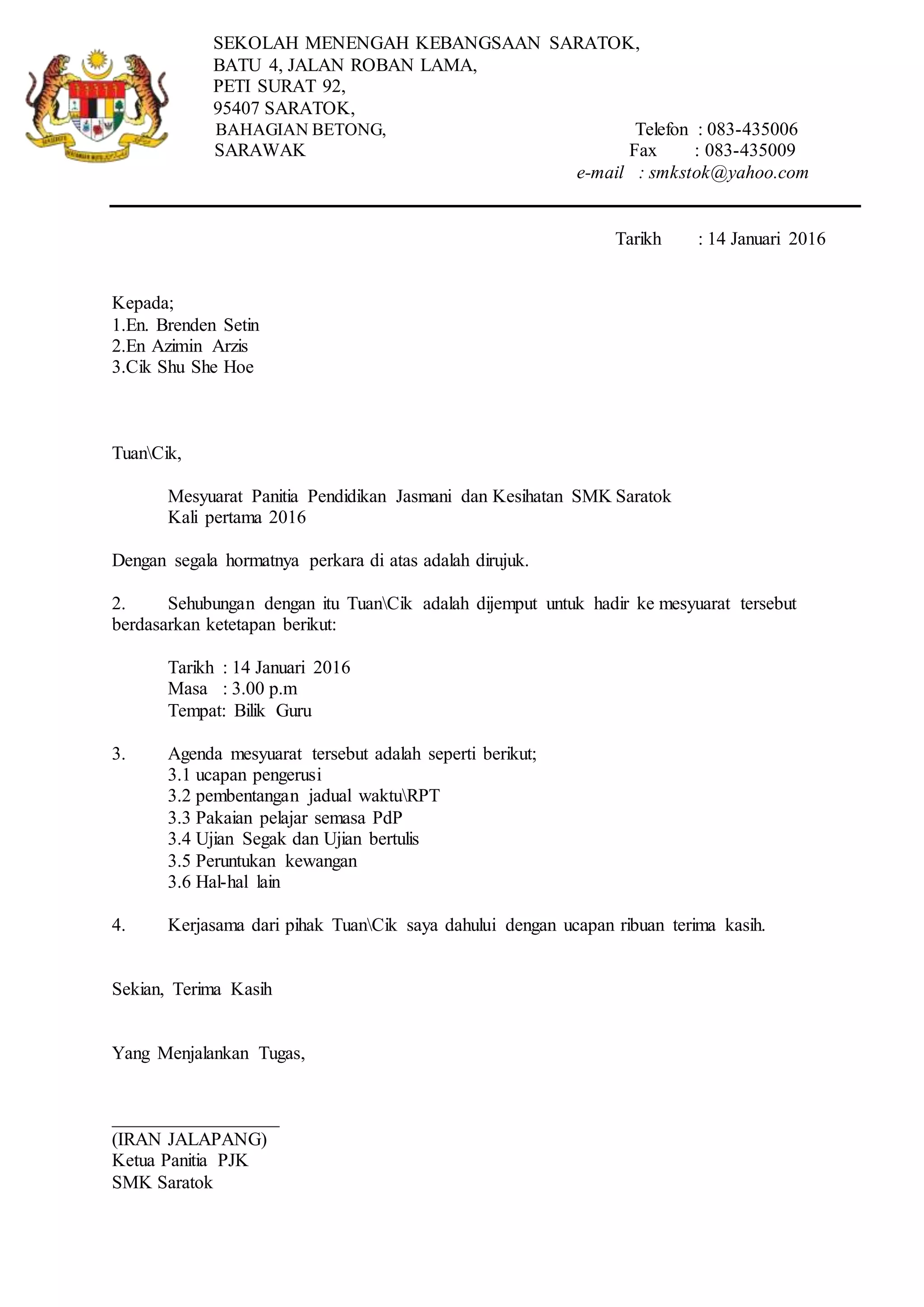 Surat minit mesyuarat pjk | DOCX