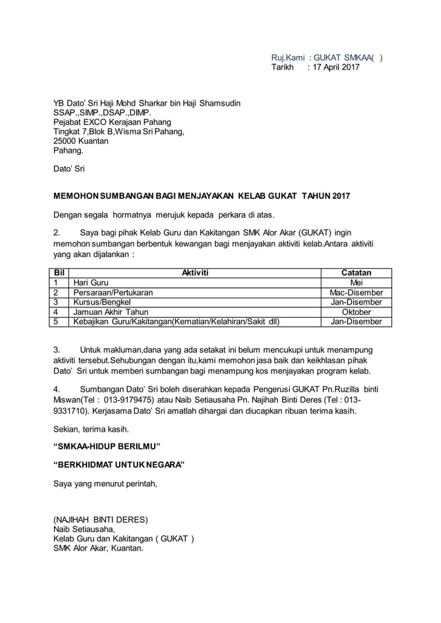 Surat mohon sumbangan | DOCX