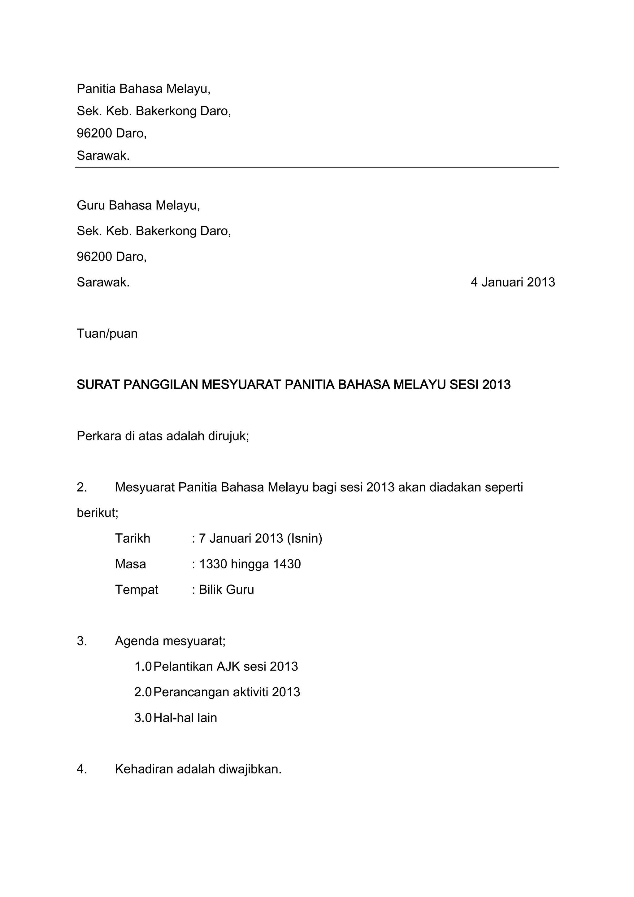 Surat panggilan mesyuarat | DOCX