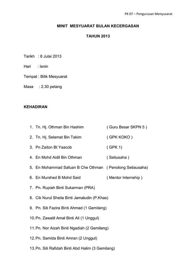 Surat panggilan mesyuarat & minit mesyuarat | DOCX