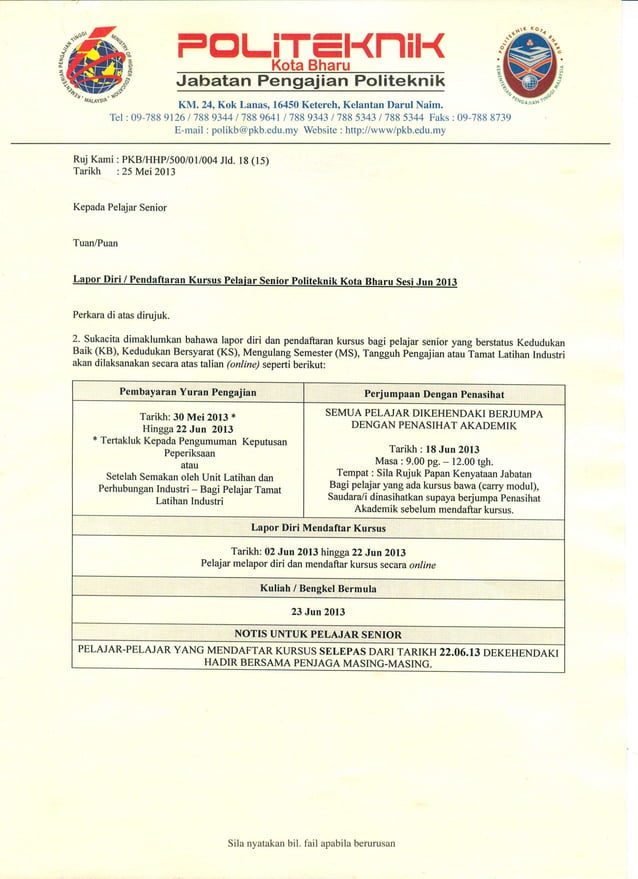 Surat panggilan senior_jun_2013 | PDF