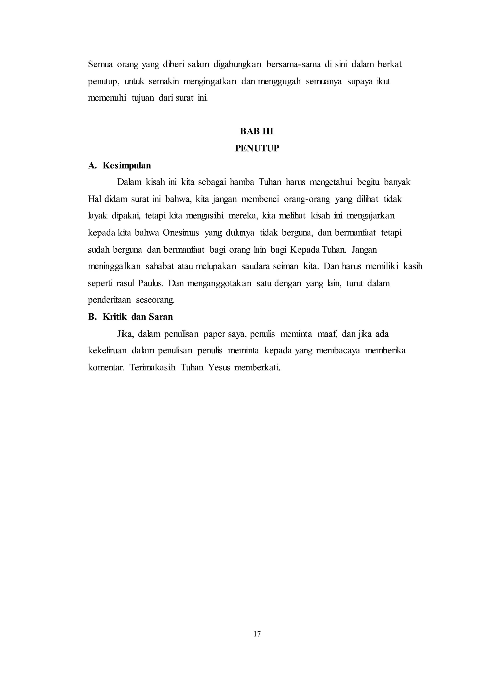 Tafsiran Surat Filemon | DOCX