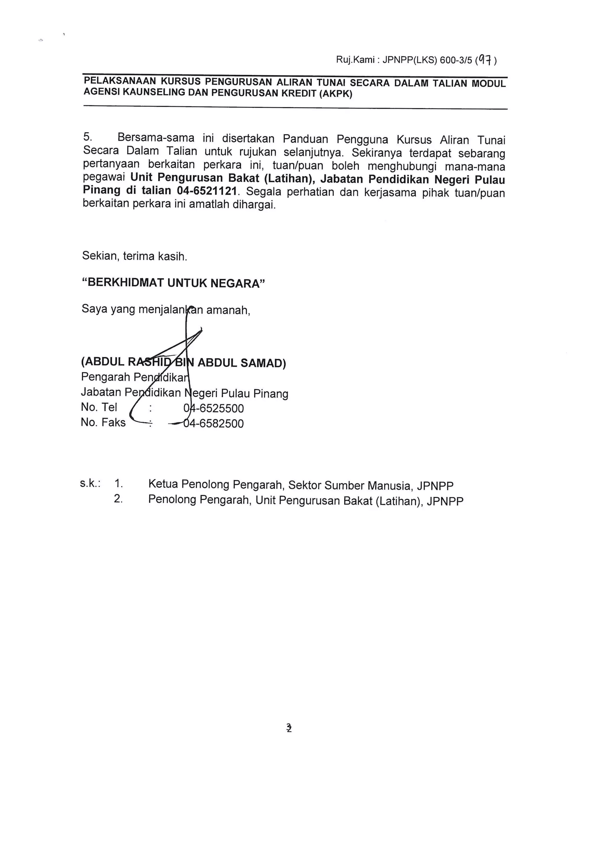 Surat pelaksanaan akpk | PDF