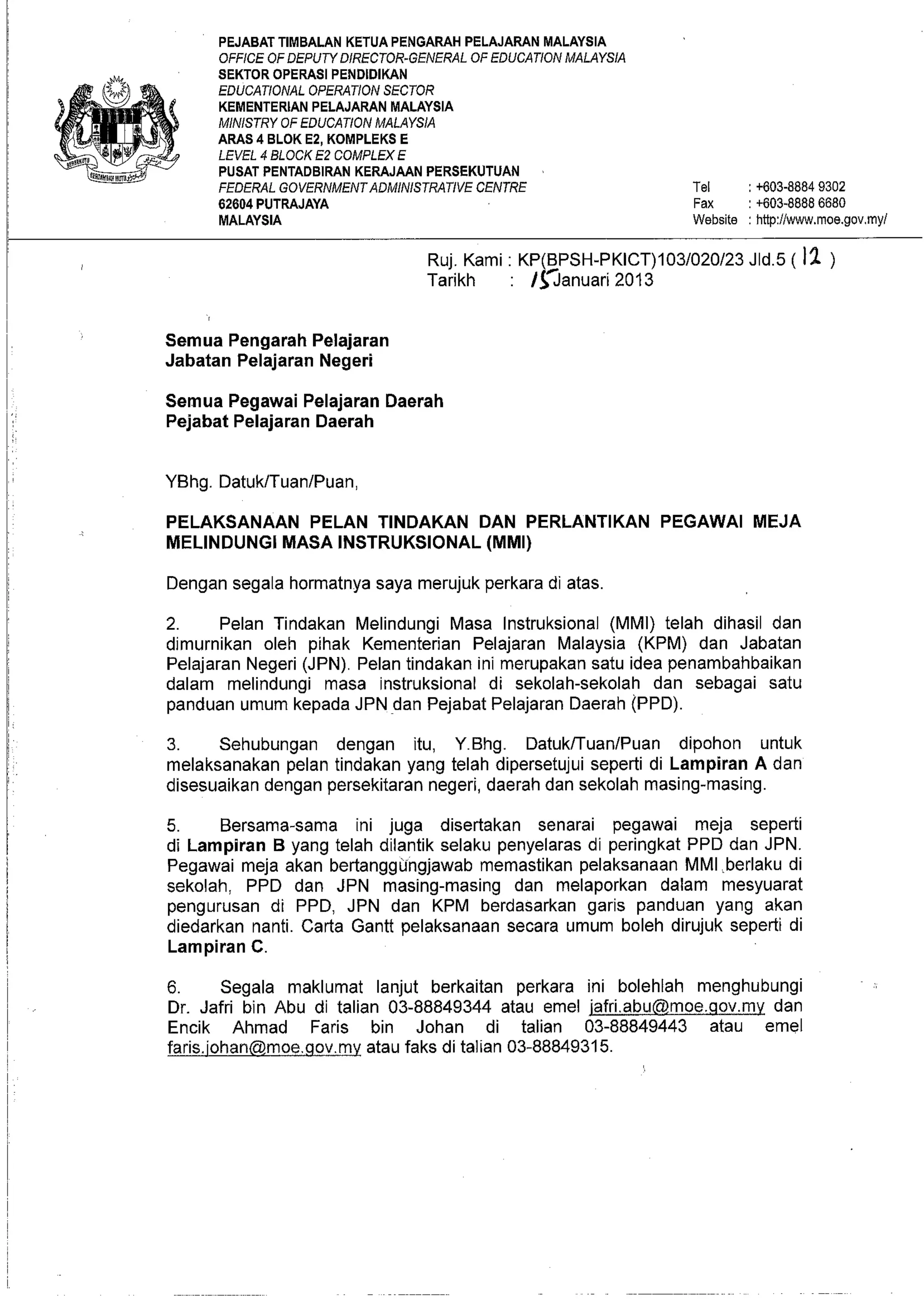 Surat pelaksanaan pelan mmi | PDF