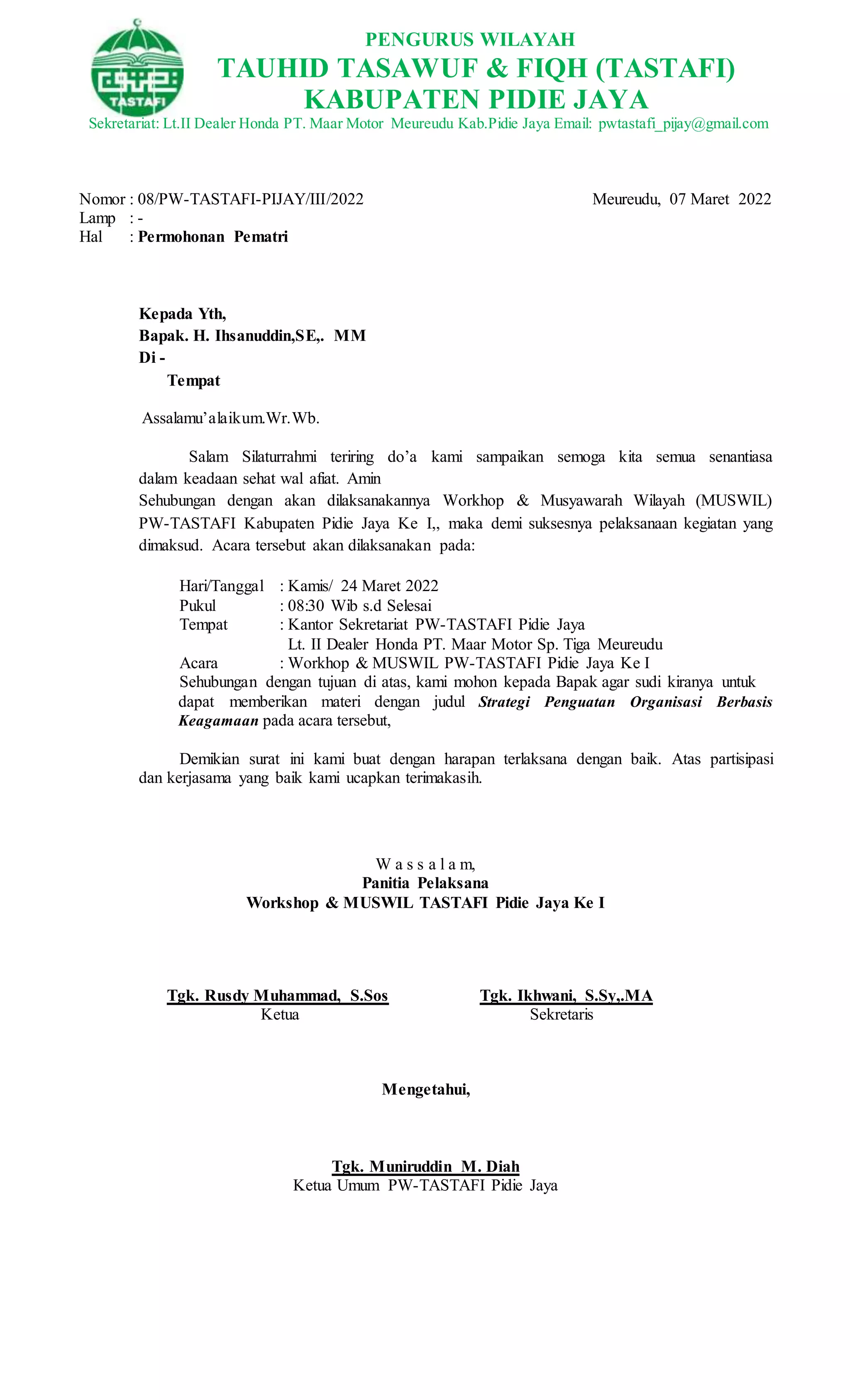 Contoh Surat Undangan Pemateri | DOCX