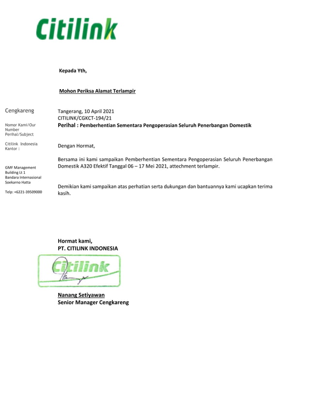 Daftar Penerbangan Citilink yang Dihentikan | PDF