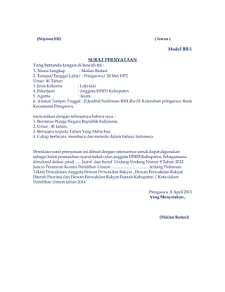 Surat pencalonan anggota dprd mailan | DOC