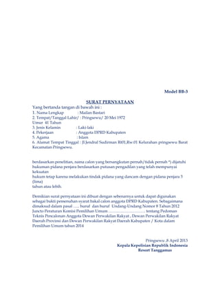 Surat pencalonan anggota dprd mailan | DOC