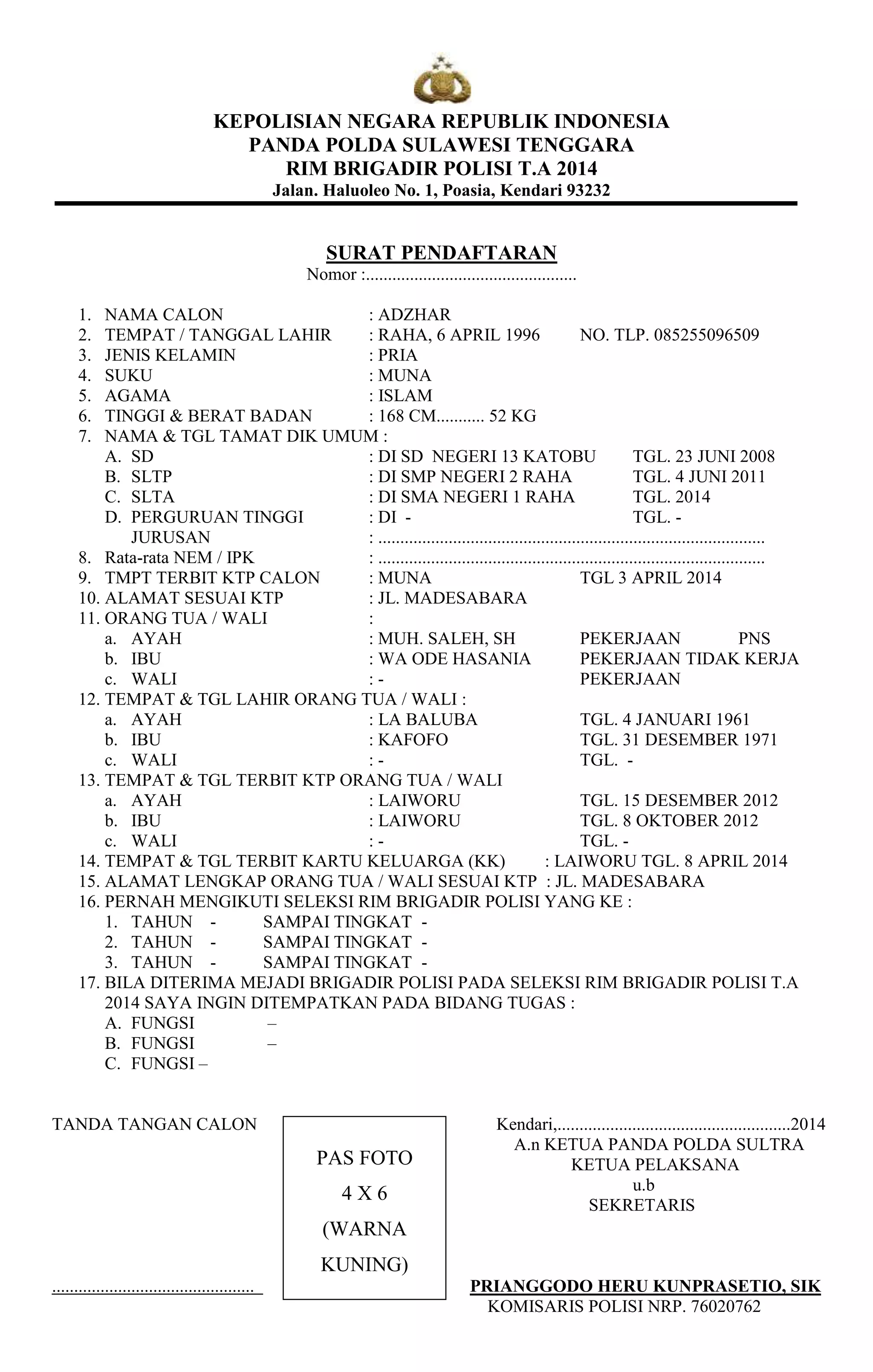 Surat pendaftaran polisi | DOCX