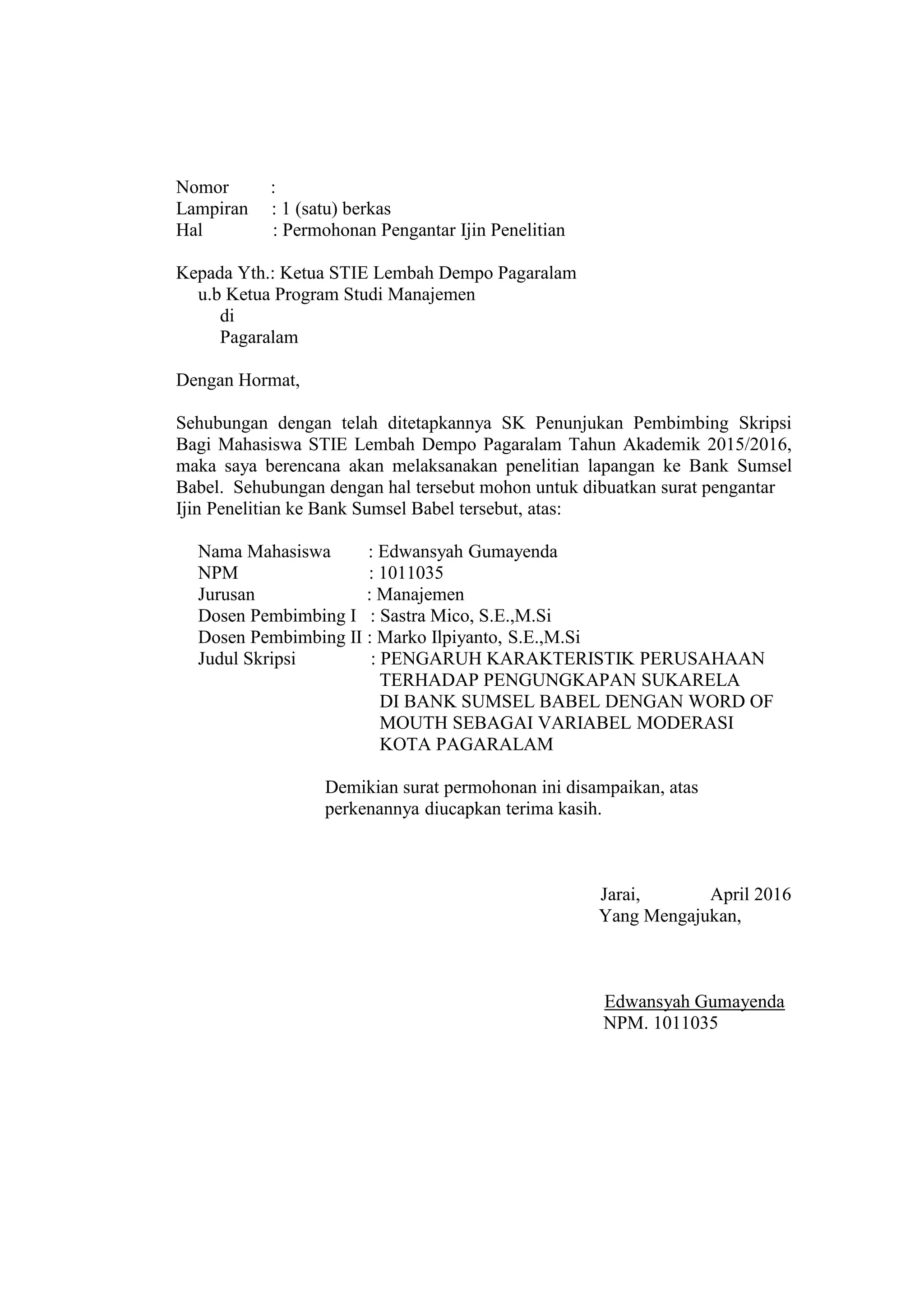 Surat pengantar ijin penelitian | PDF