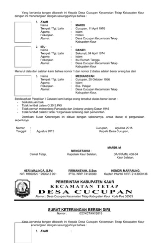 Contoh Surat Pengantar Kepala Desa Cucupan | PDF