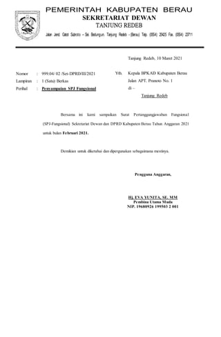 Surat pengantar spj fungsional 2021 | DOCX