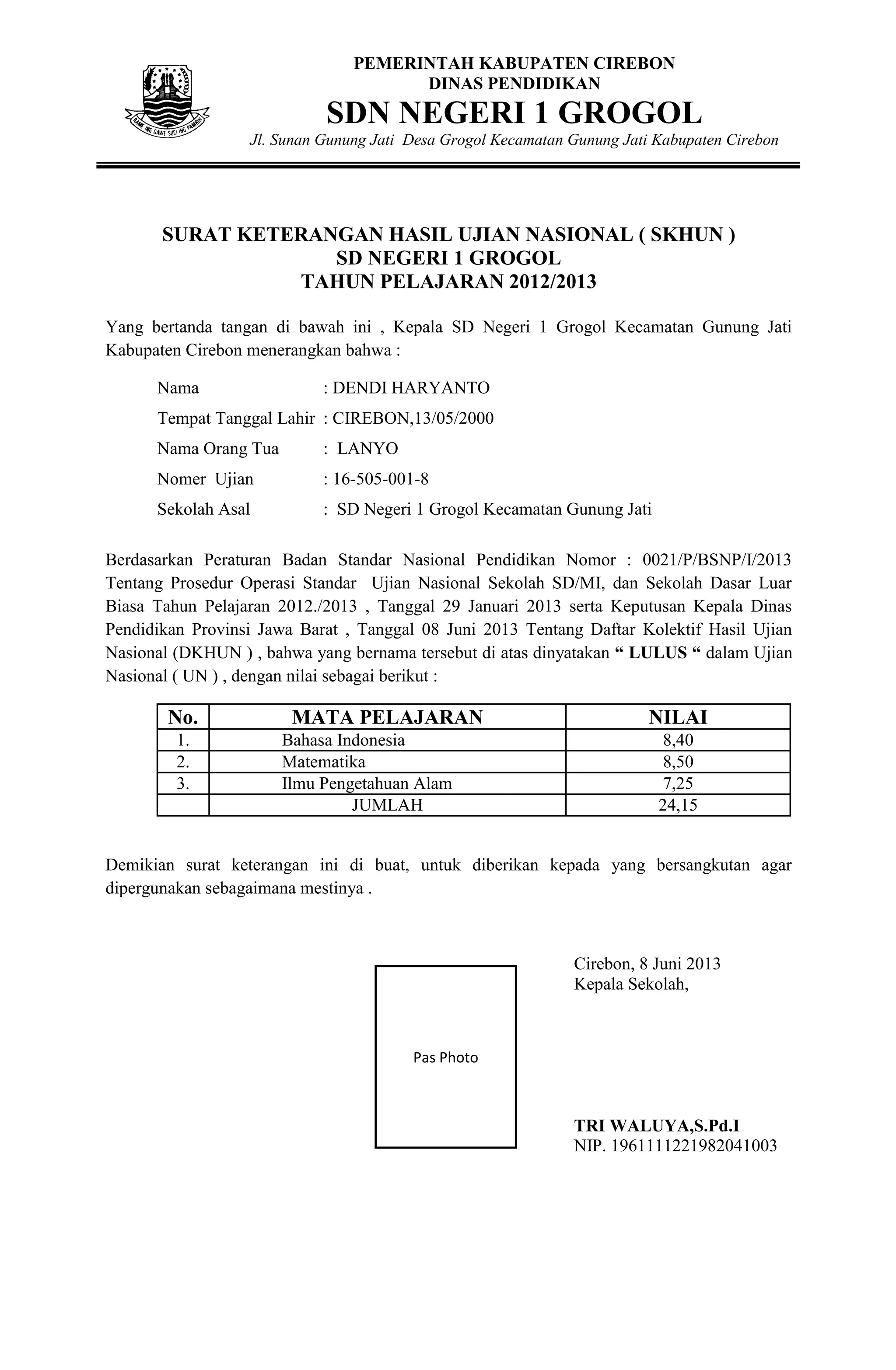 Surat pengganti skhun | DOCX