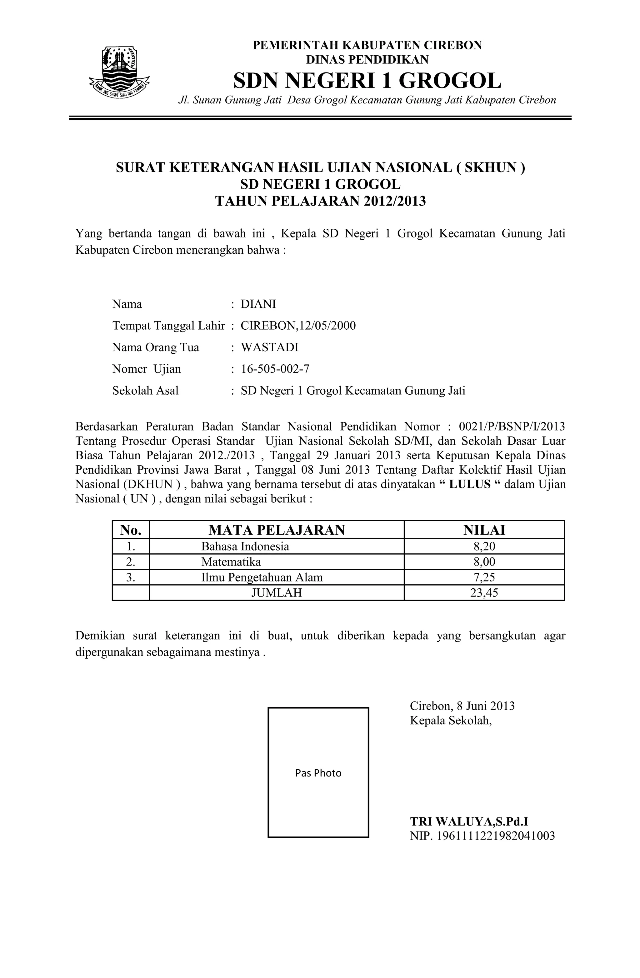 Surat pengganti skhun | DOCX