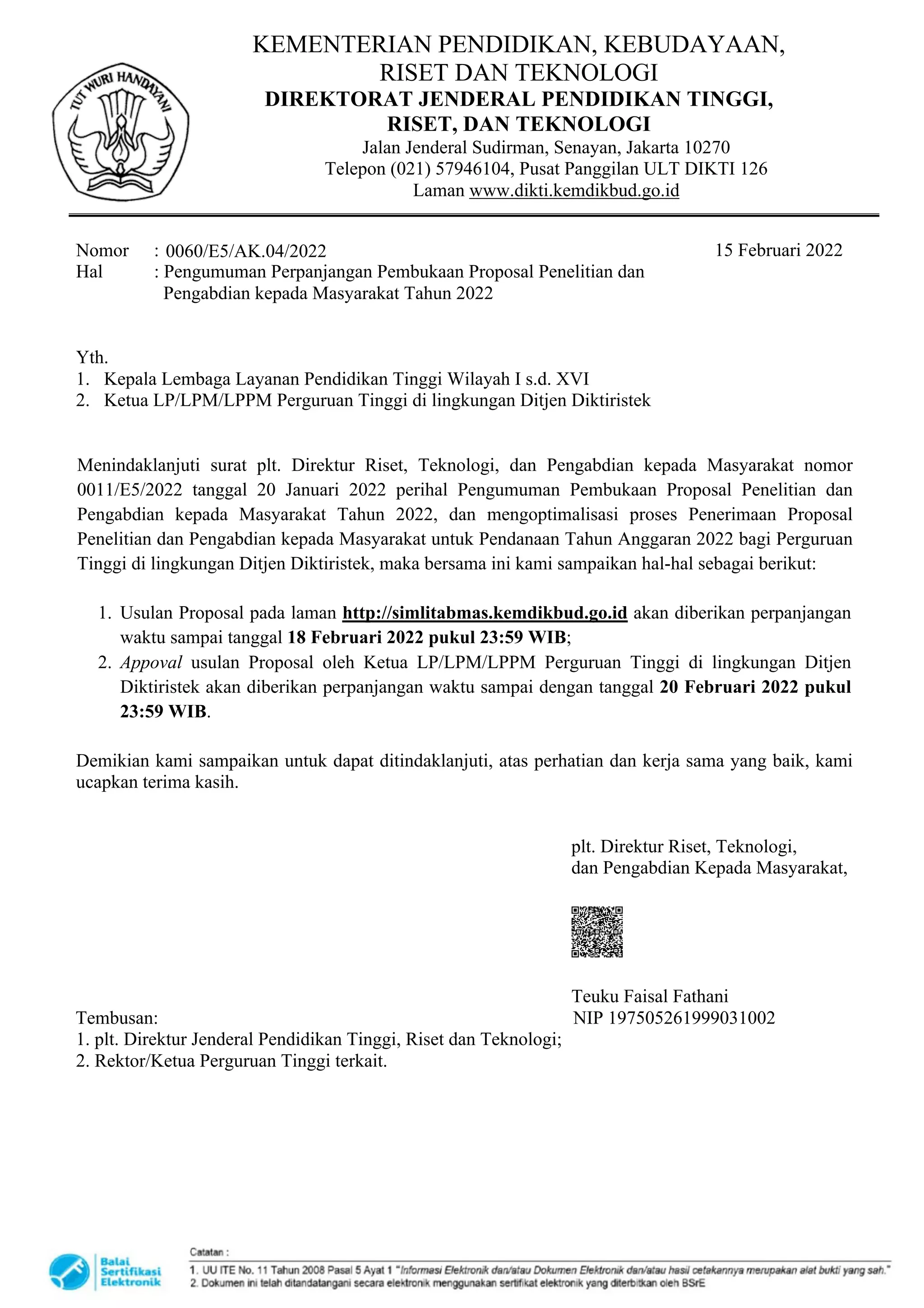 Surat pengumuman perpanjangan pembukaan proposal | PDF