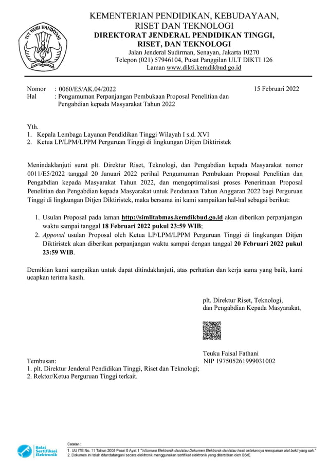 Surat pengumuman perpanjangan pembukaan proposal | PDF Surat pengumuman perpanjangan pembukaan proposal | PDF