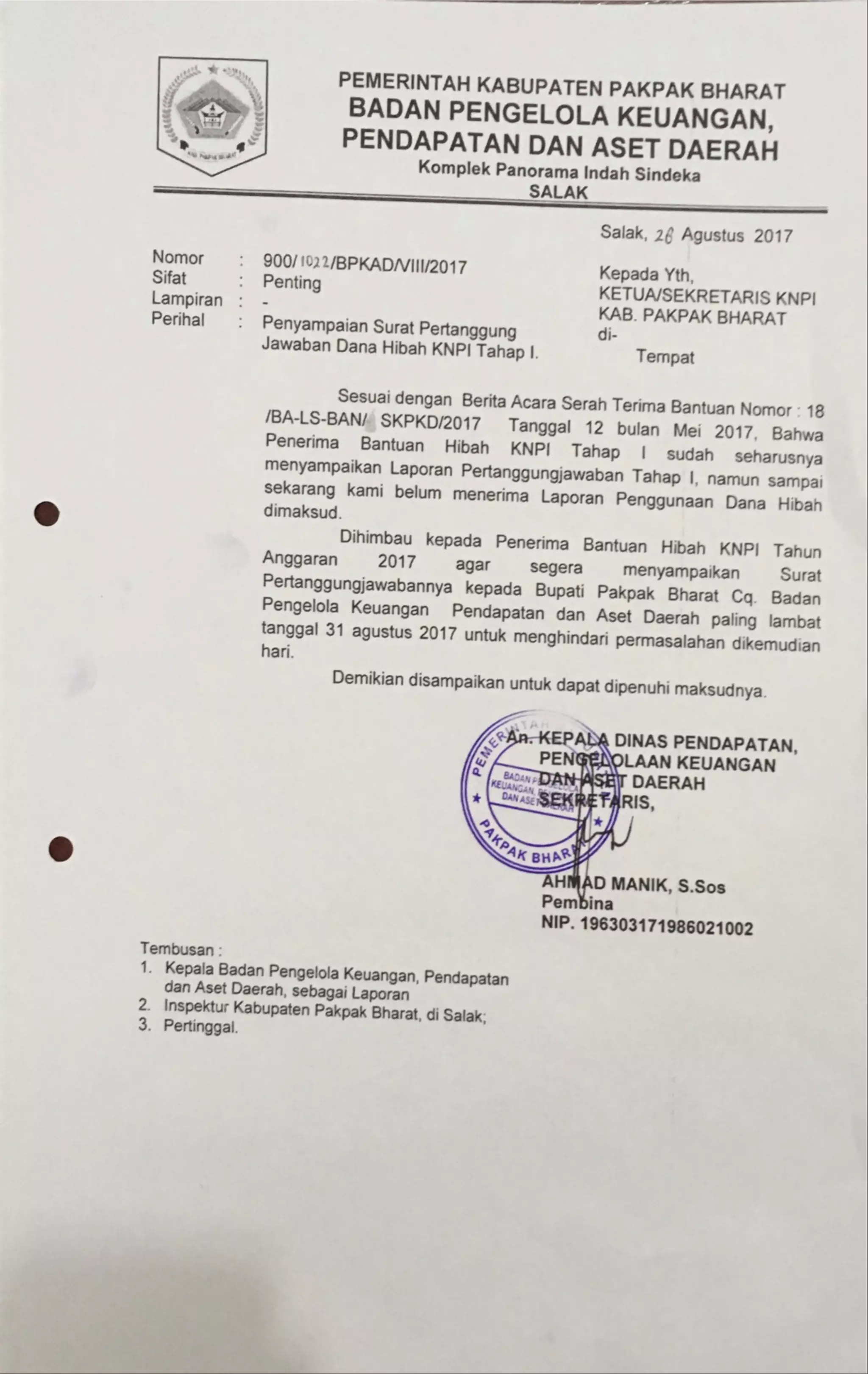 Surat penyampaian spj | PDF