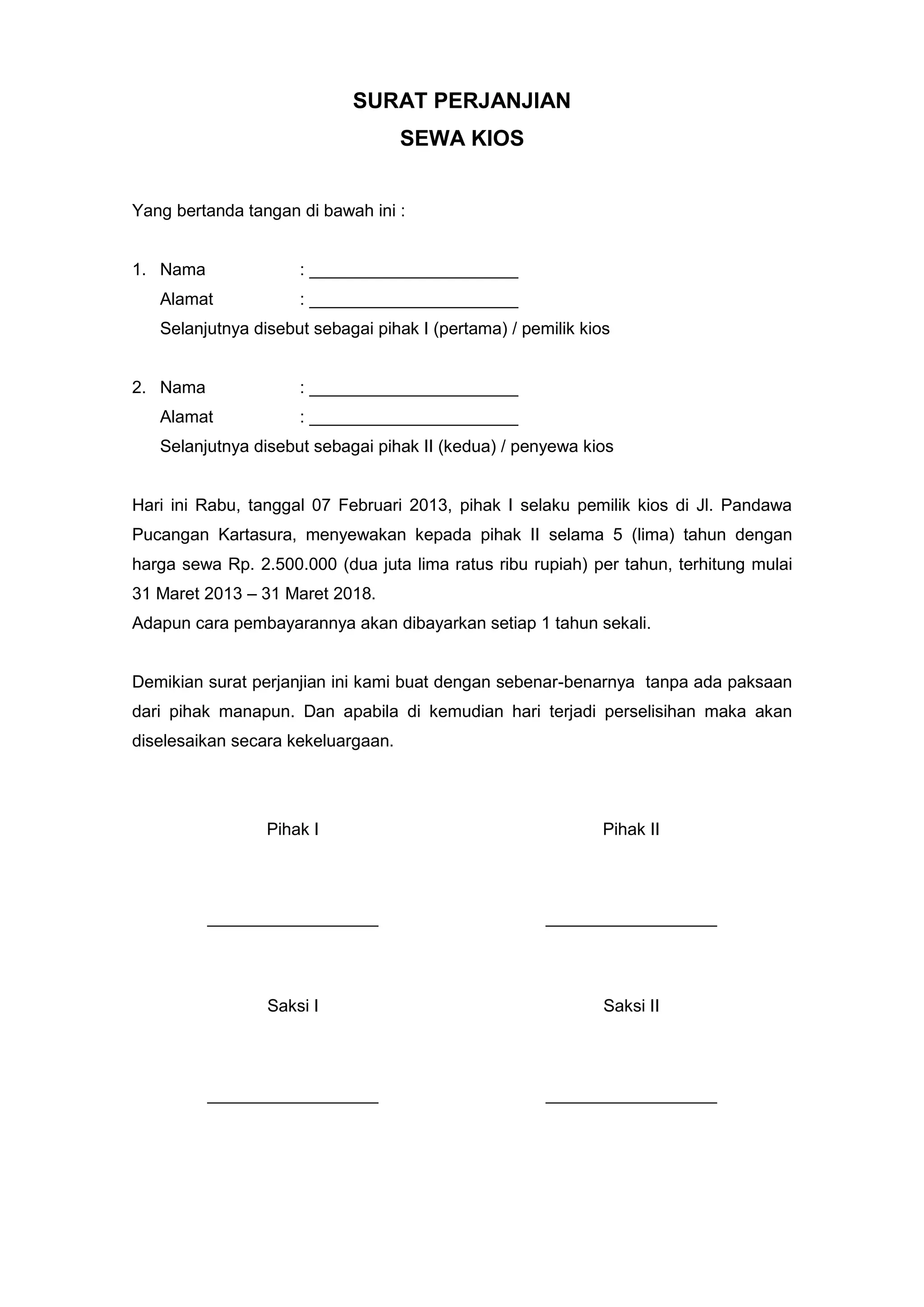 Surat perjanjian | DOCX