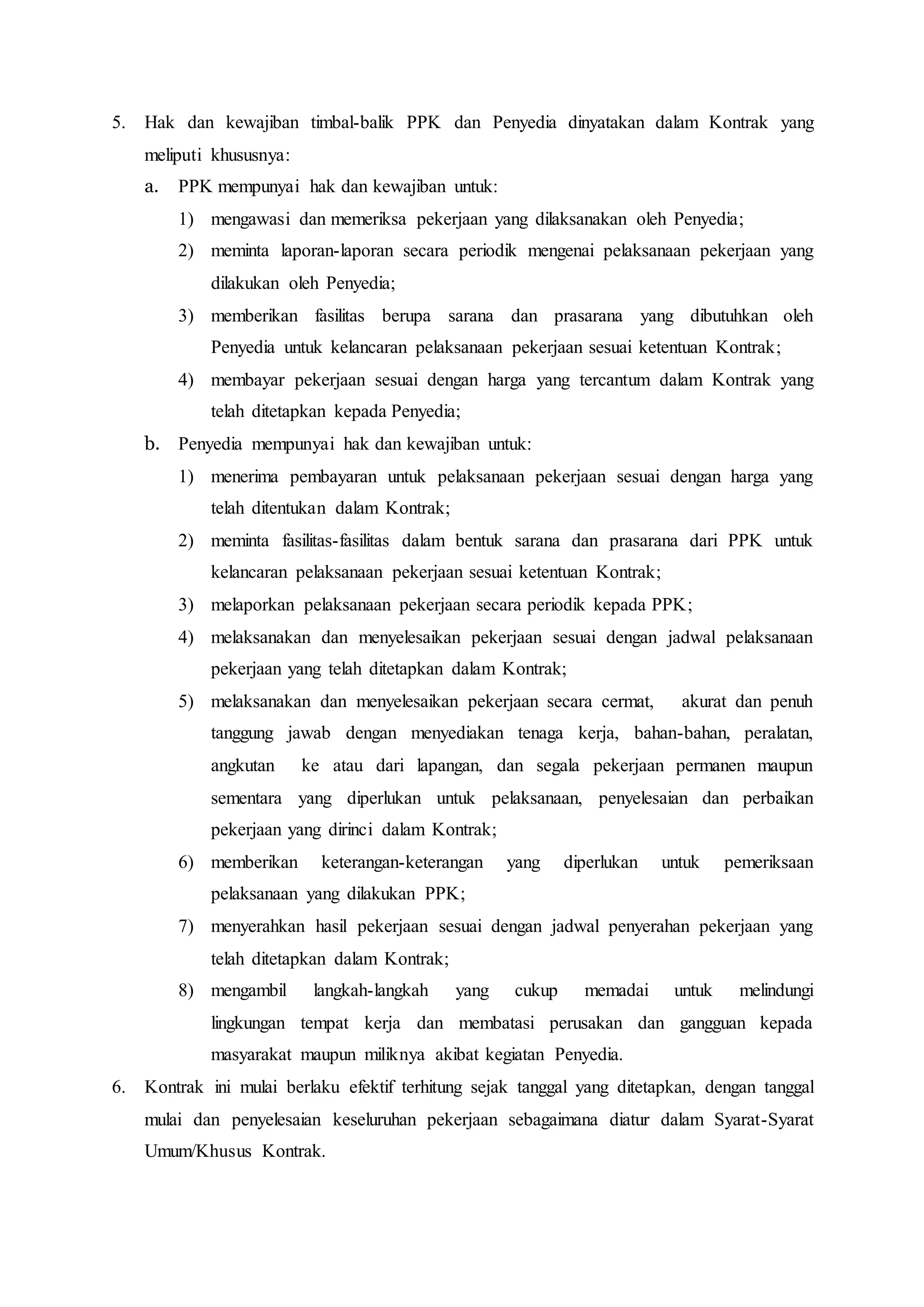 Surat perjanjian sebuah proyek pekerjaan umum | DOCX