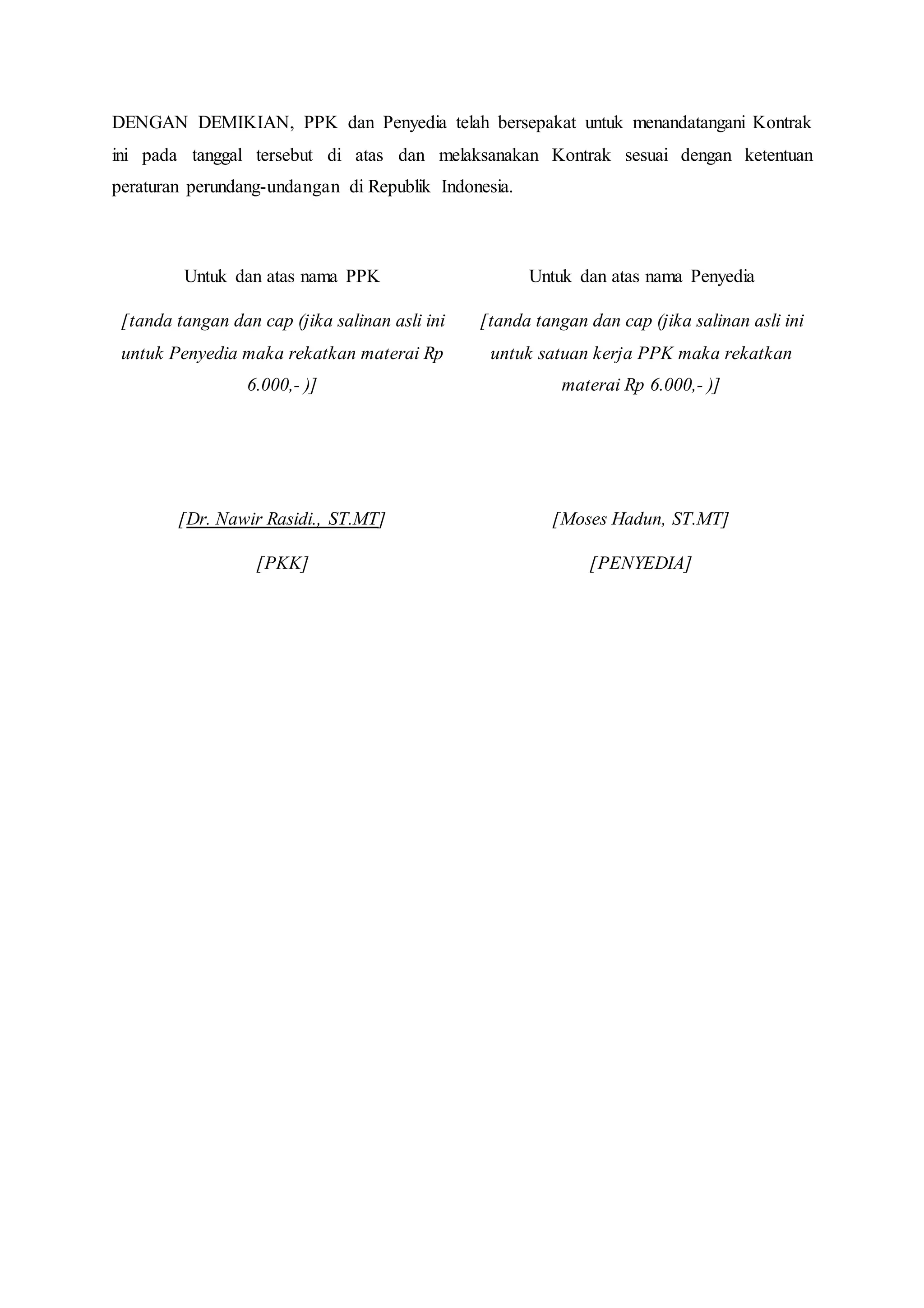 Surat perjanjian sebuah proyek pekerjaan umum | DOCX