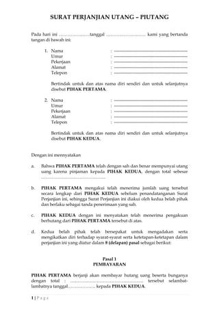 SURAT PERJANJIAN HUTANG PIUTANG.doc
