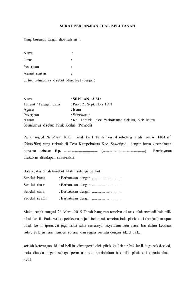 Surat perjanjian jual beli tanah 23 | DOCX