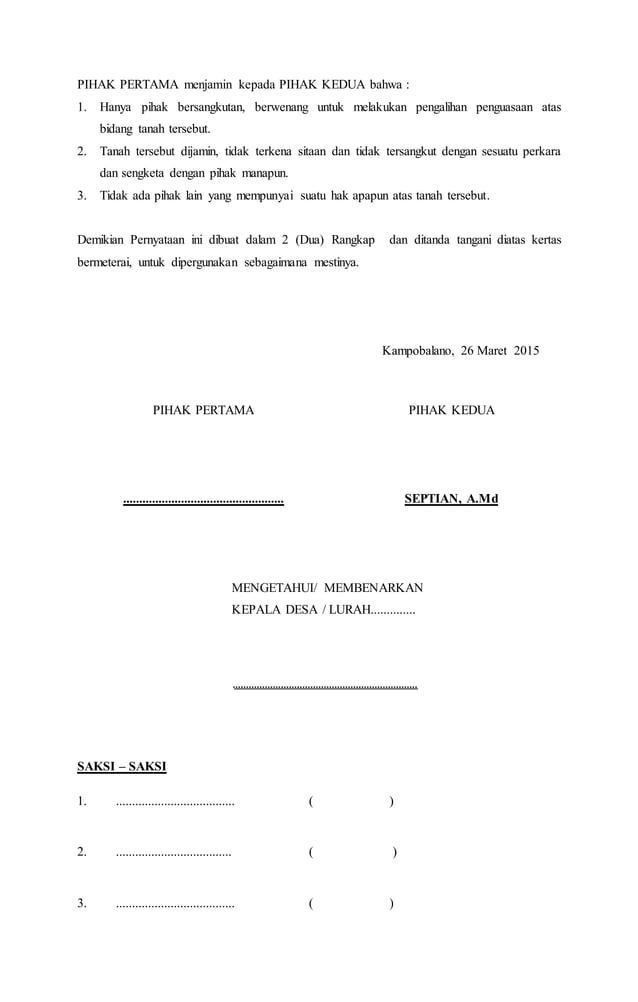 Surat perjanjian jual beli tanah 23 | DOCX