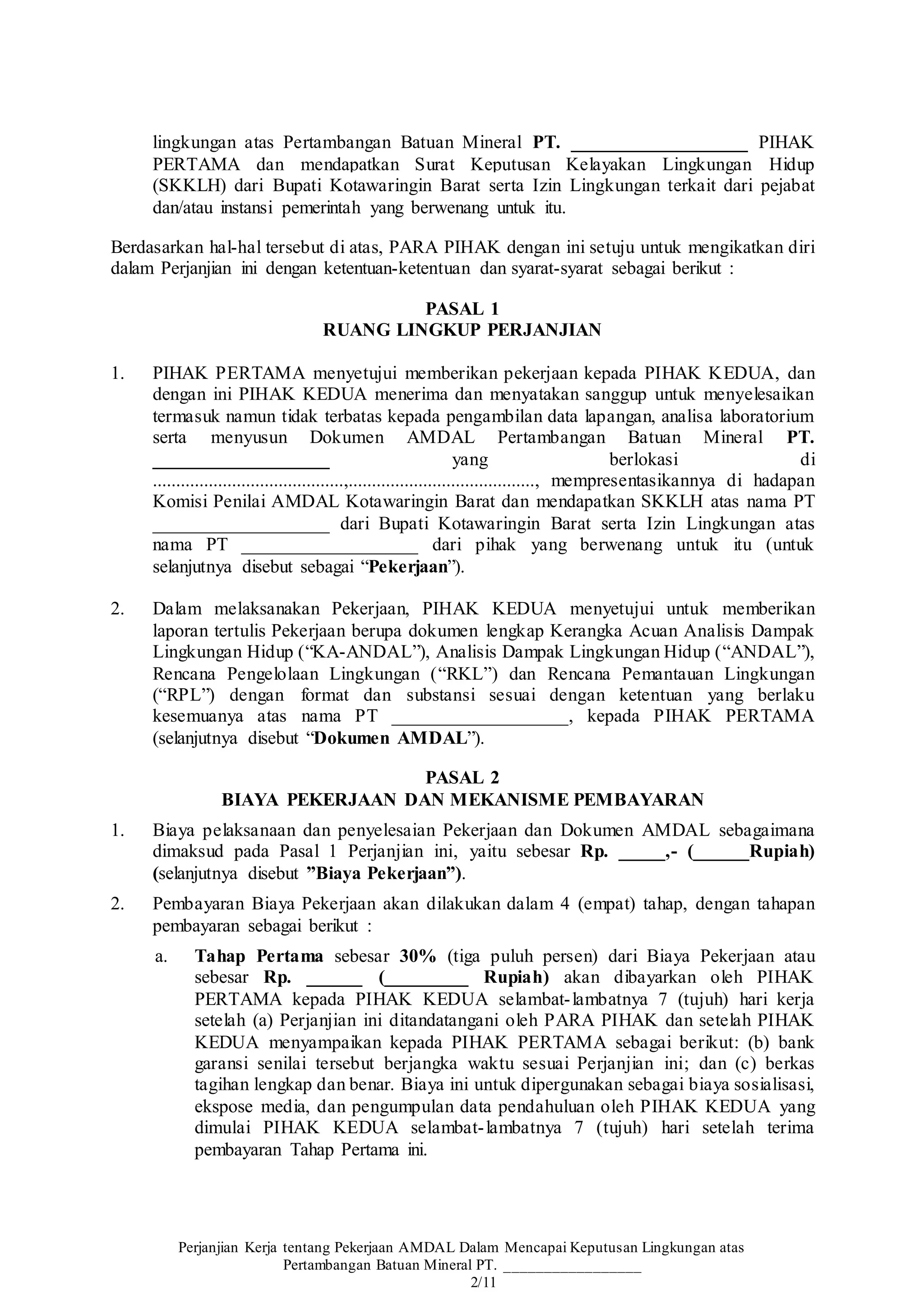 Contoh Perjanjian Kerja AMDAL Terbaru (Beli Perjanjian, Hub ...