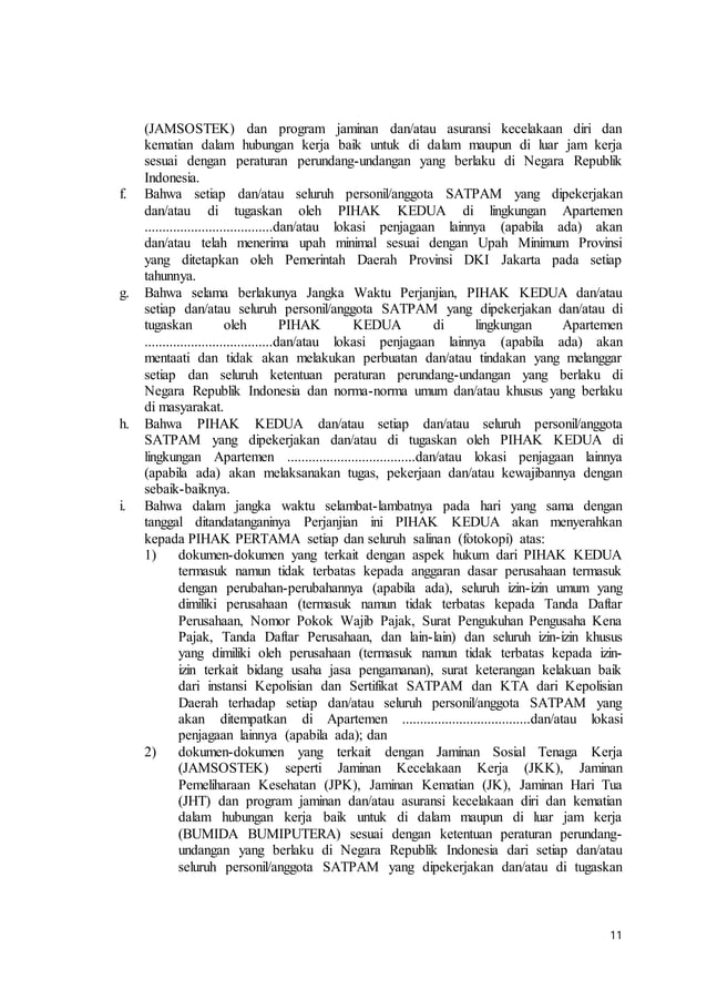 Contoh Surat Perjanjian Kerja Jasa pengamanan Apartemen Terbaru (Beli ...