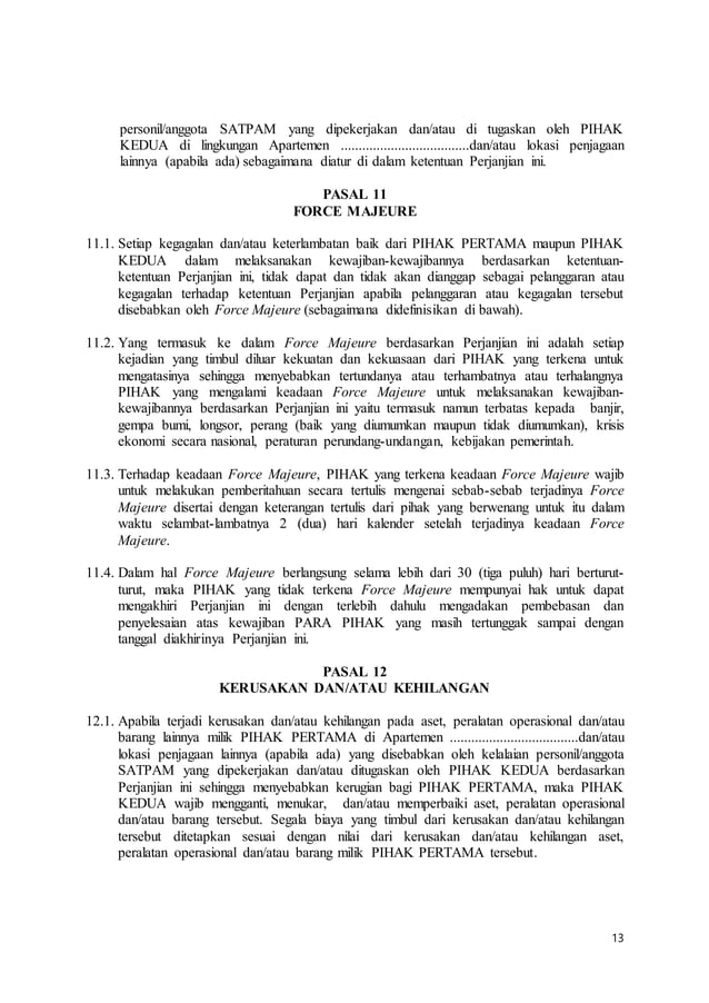 Contoh Surat Perjanjian Kerja Jasa pengamanan Apartemen Terbaru (Beli ...